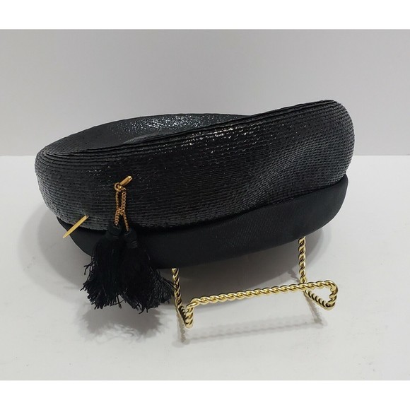 Unbranded | Accessories | Vintage Toque Style Hat Black With Gold Color ...